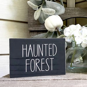 Haunted Forest Sign, Bat Wood Sign, Wood Halloween Decor, Mini ...