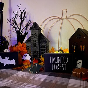 Haunted Forest Sign, Bat Wood Sign, Wood Halloween Decor, Mini ...