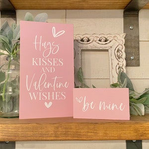 Hugs, Kisses and Valentine Wishes Sign, Wooden Valentine’s Day Sign ...