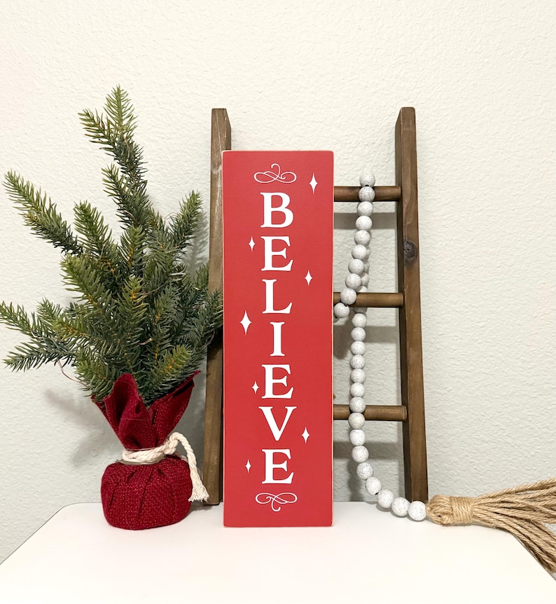 Believe Wood Sign, Christmas Sign, Vertical Shelf Sitter, Modern ...