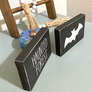 Haunted Forest Sign, Bat Wood Sign, Wood Halloween Decor, Mini ...