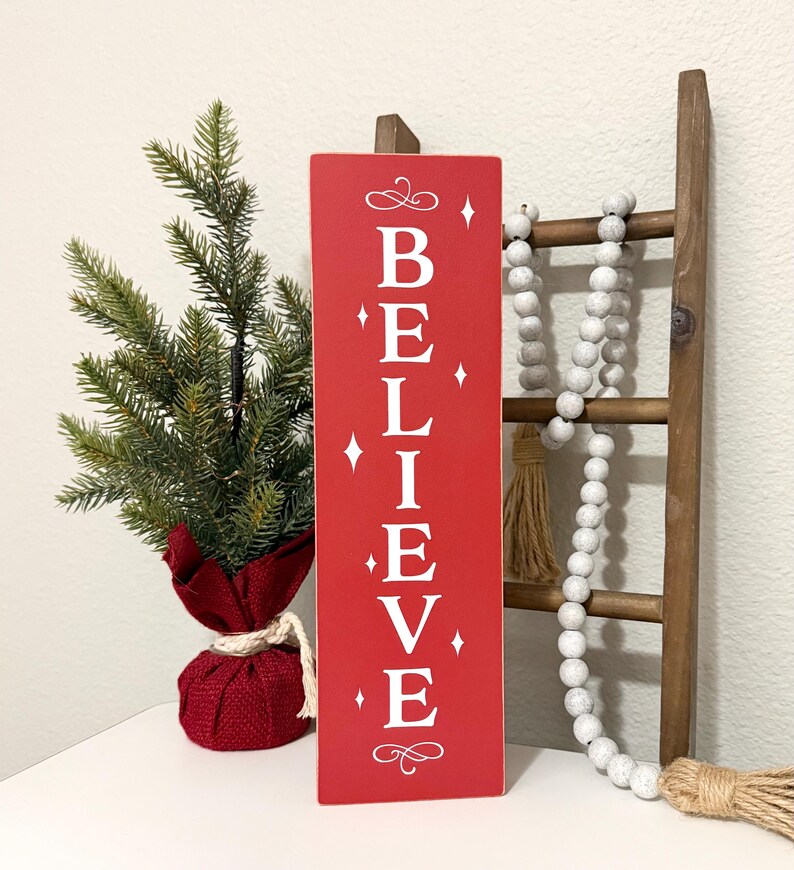 Believe Wood Sign, Christmas Sign, Vertical Shelf Sitter, Modern ...