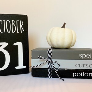 Halloween Wood Book Stack, Trick or Treat Books, Curses Potions Spells ...