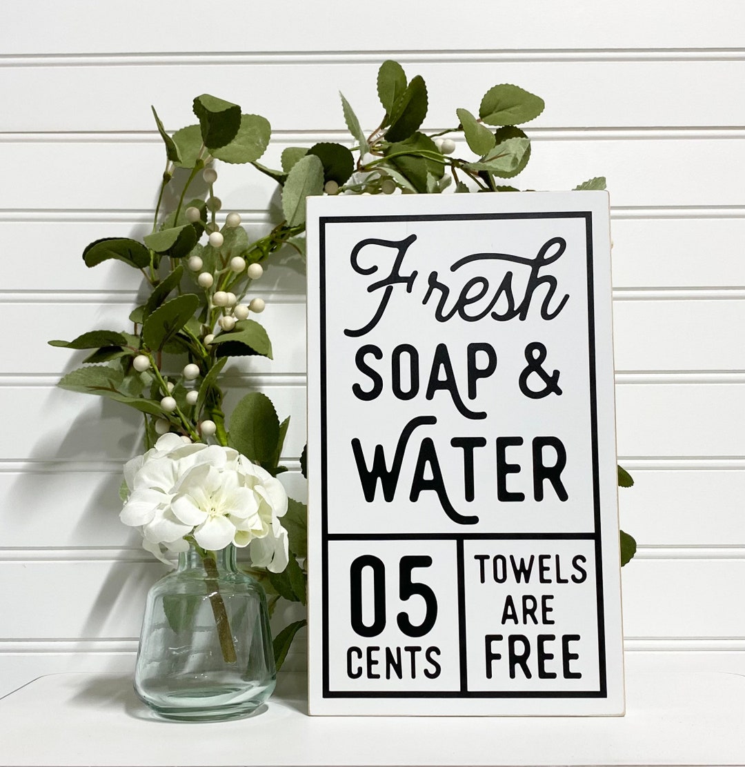 Fresh Soap and Water Sign, Wooden Bathroom Sign, Vintage-inspired ...