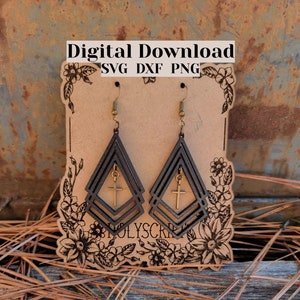 Digital File ONLY- Hanging Cross Earring Design/ Laser Cut File Svg ...