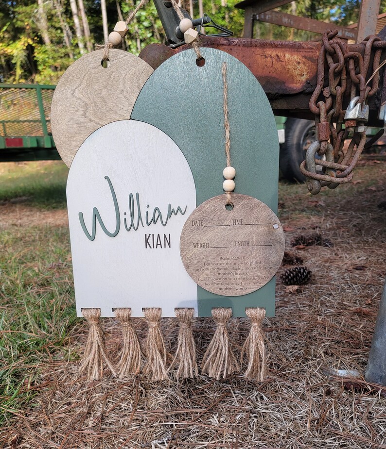 BOHO Arch Hospital Door Hanger With Birth Stat Hospital Bracelet Holder ...