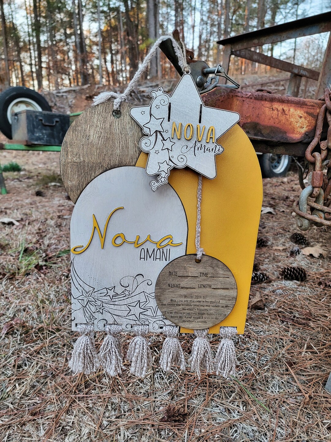 BOHO Arch Hospital Door Hanger With Birth Stat Hospital Bracelet Holder ...