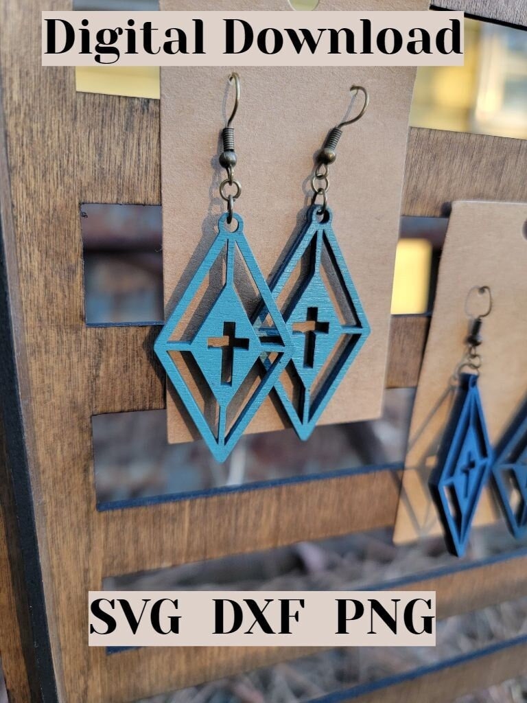 Digital File ONLY. Diamond Cut Cross Earrings Laser Cut File SVG, Dxf ...
