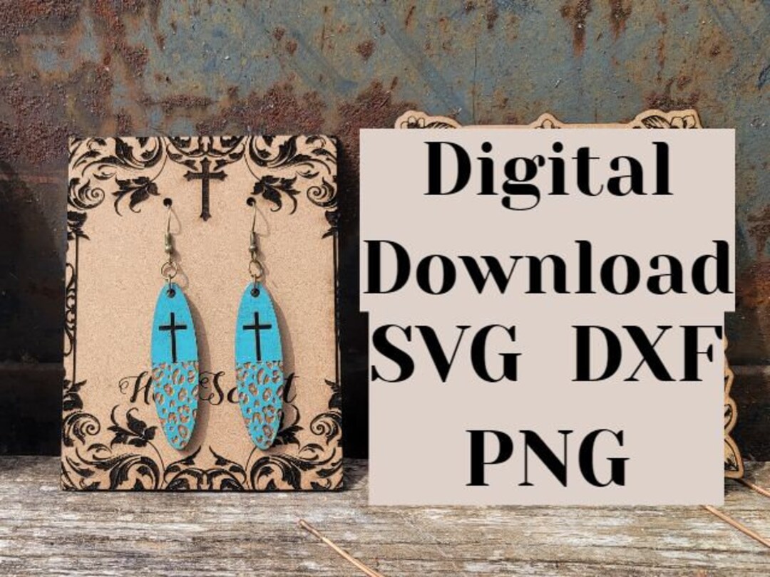 Digital File ONLY Oval Shaped, Cheetah Print, Cross Earring Design ...