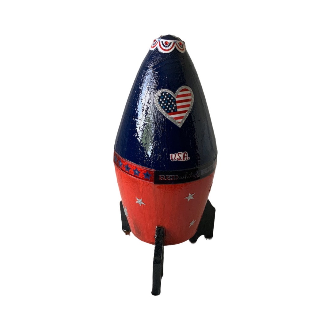 11” High Wooden Rocket, Bird Feeder With American Flag - Etsy