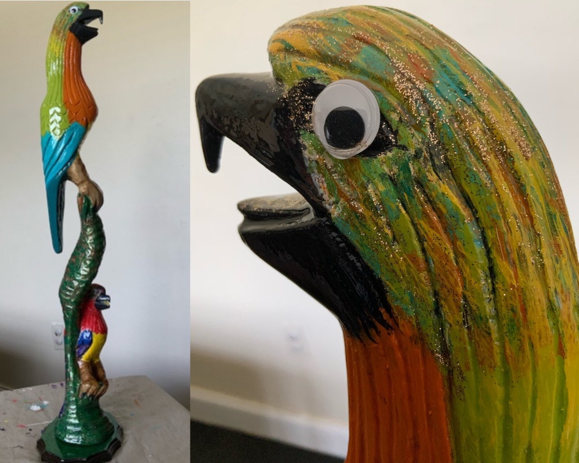 35 Tall Hand Carved Hand Painted Dual Design Wood Parrot | Etsy