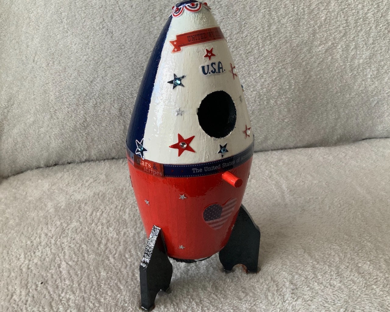 11 High Wooden Rocket Bird Feeder With American Flag | Etsy