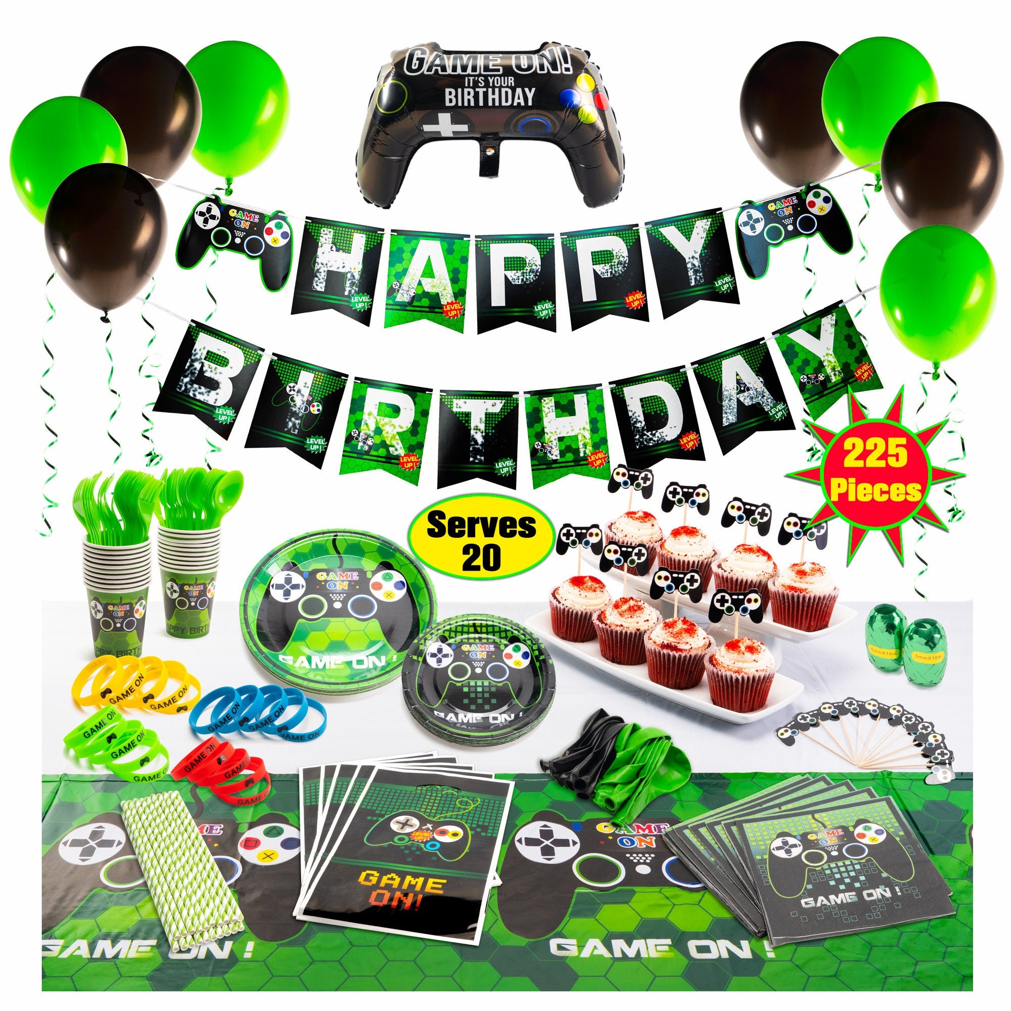 Video Game Birthday Party Kit - 225 Pcs Ultimate MEGA Bundle for 20 ...