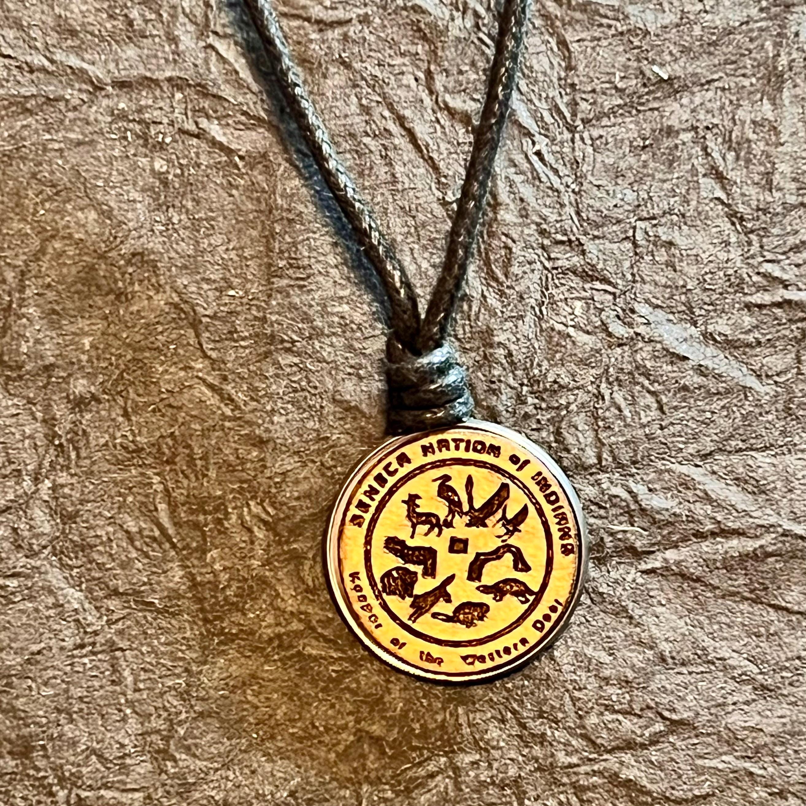 Seneca Nation Mohawk Symbol Wood Engraved Metal Bezel Pendant Charm ...