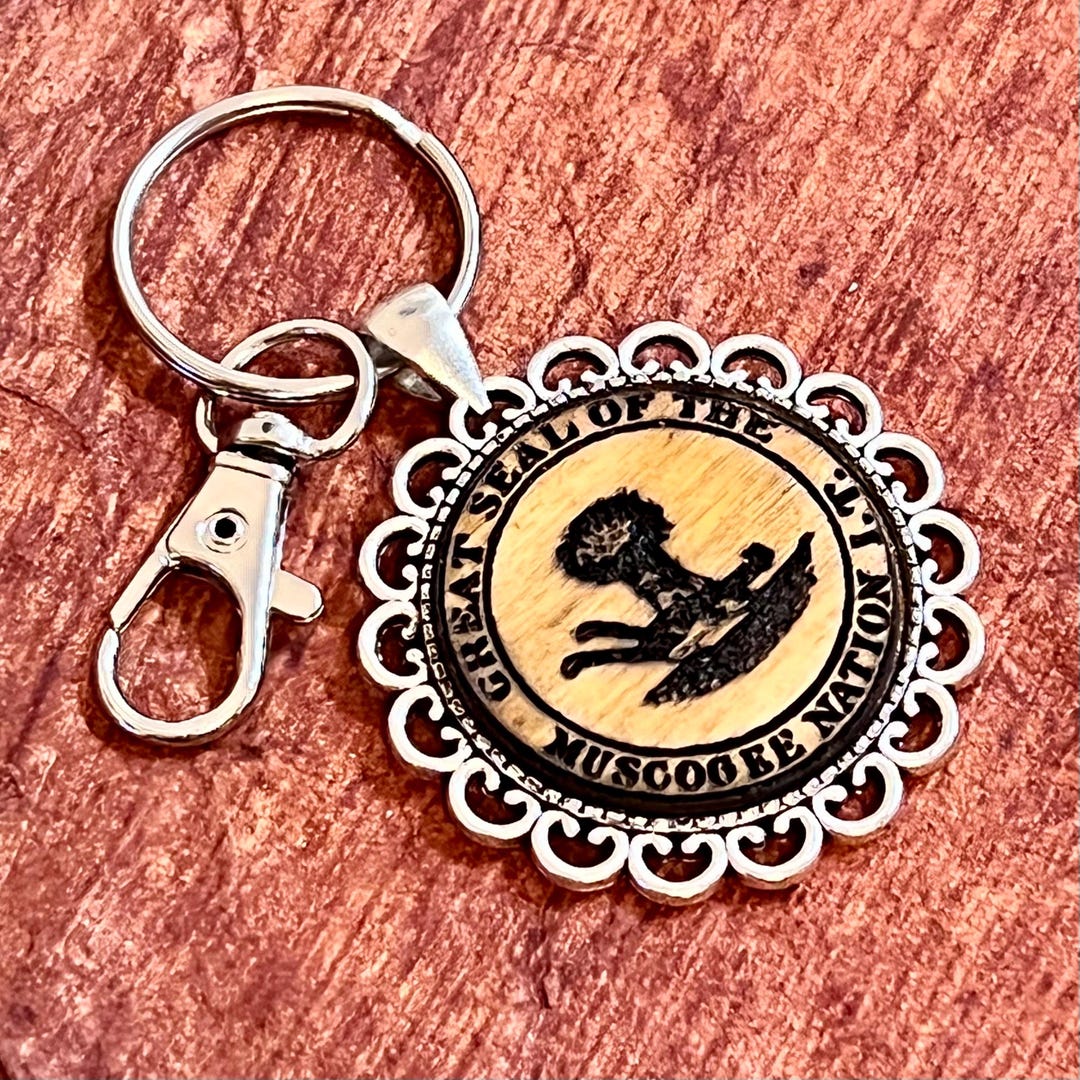 Muscogee Nation Engraved Wood Metal Bezel Keychain Key Ring With Clasp ...