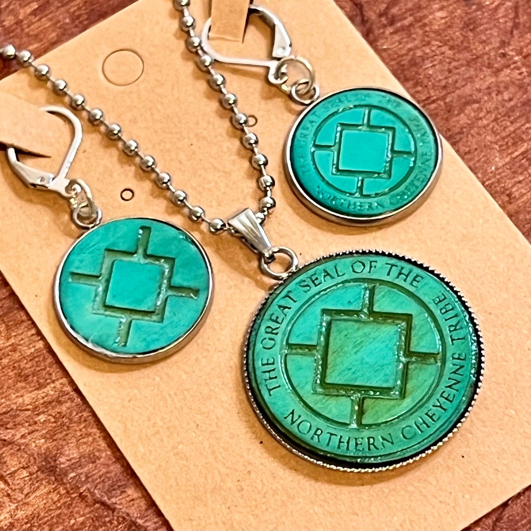 Cheyenne Nation Inspired Wood Engraved Metal Bezel Earring and Chain ...