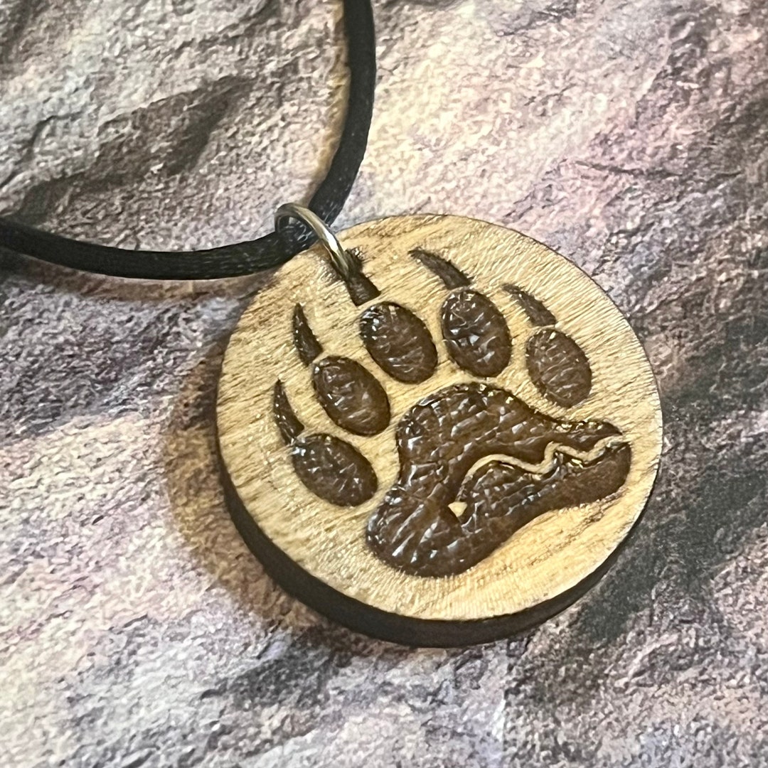 Native Bear Paw Wood Engraved Charm Cord Necklace - Etsy