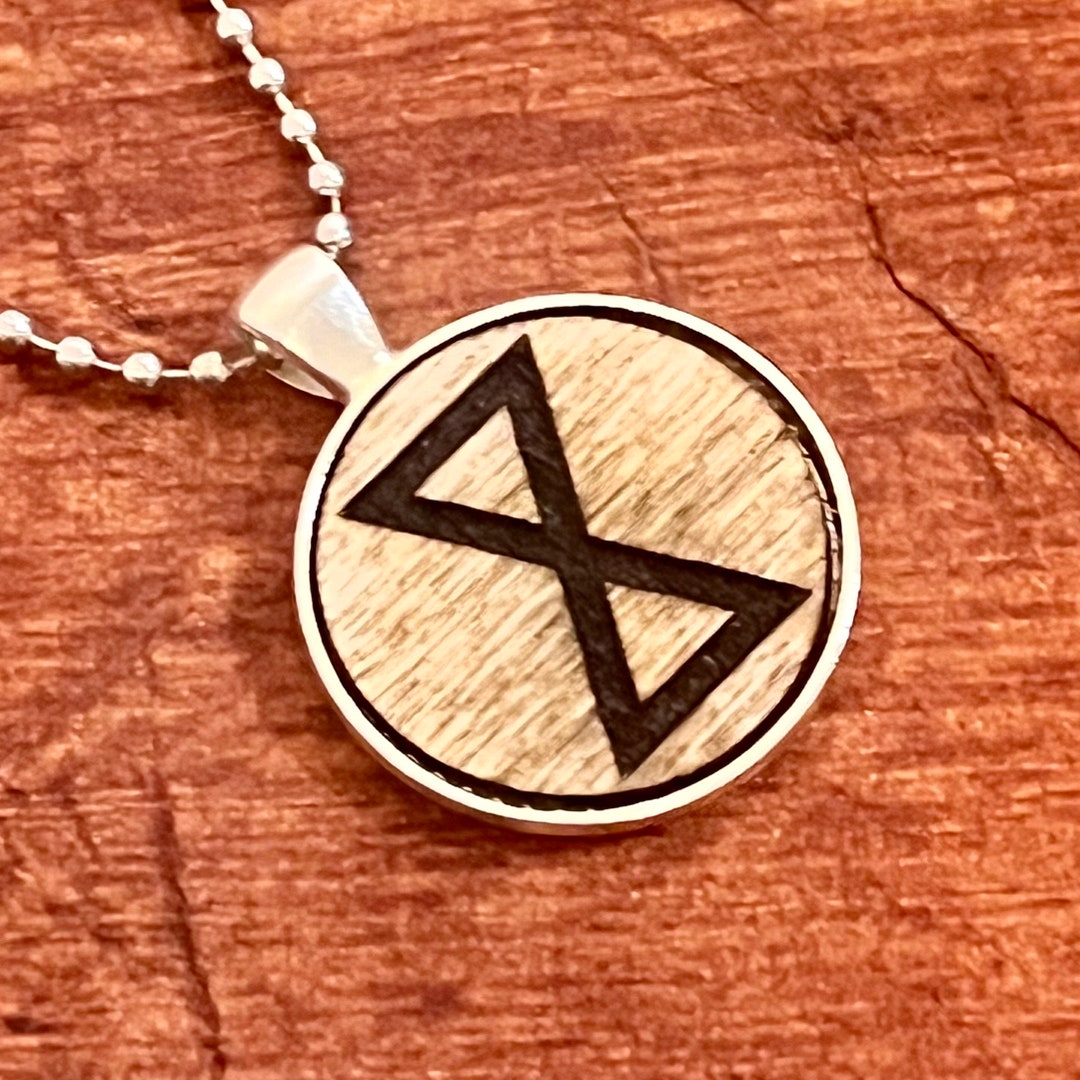 Sioux Nation Symbol Engraved Wood Charm Metal Bezel Ball Chain Necklace ...