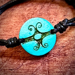 Cherokee Symbol for Strength All Wood Engraved 1 Inch Turquoise Tone ...