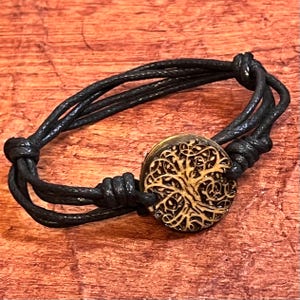 Tree of Life All Wood Pendant Engraved Adjustable Cord Bracelet - Etsy