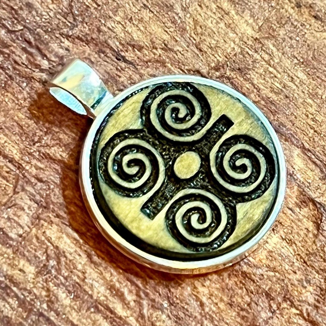 Indigenous Symbol for Strength Wood Engraved Metal Bezel Pendant 1 Inch ...