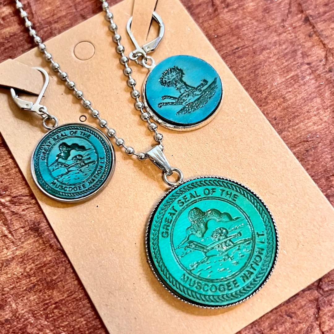 Muscogee Creek Nation Inspired Wood Engraved Metal Bezel Earring and ...