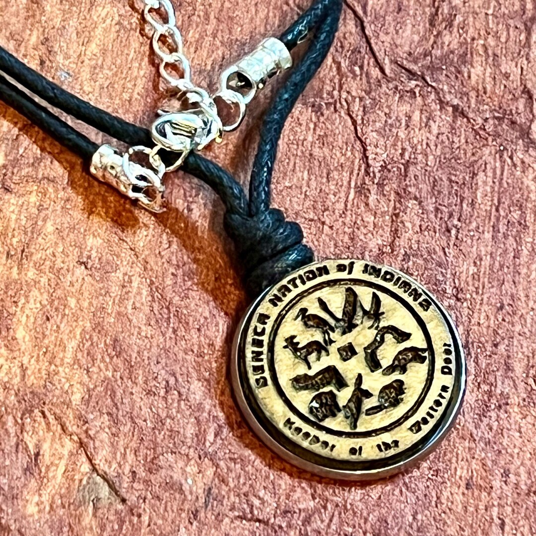 Seneca Nation Mohawk Symbol Wood Engraved Metal Bezel Pendant Charm ...