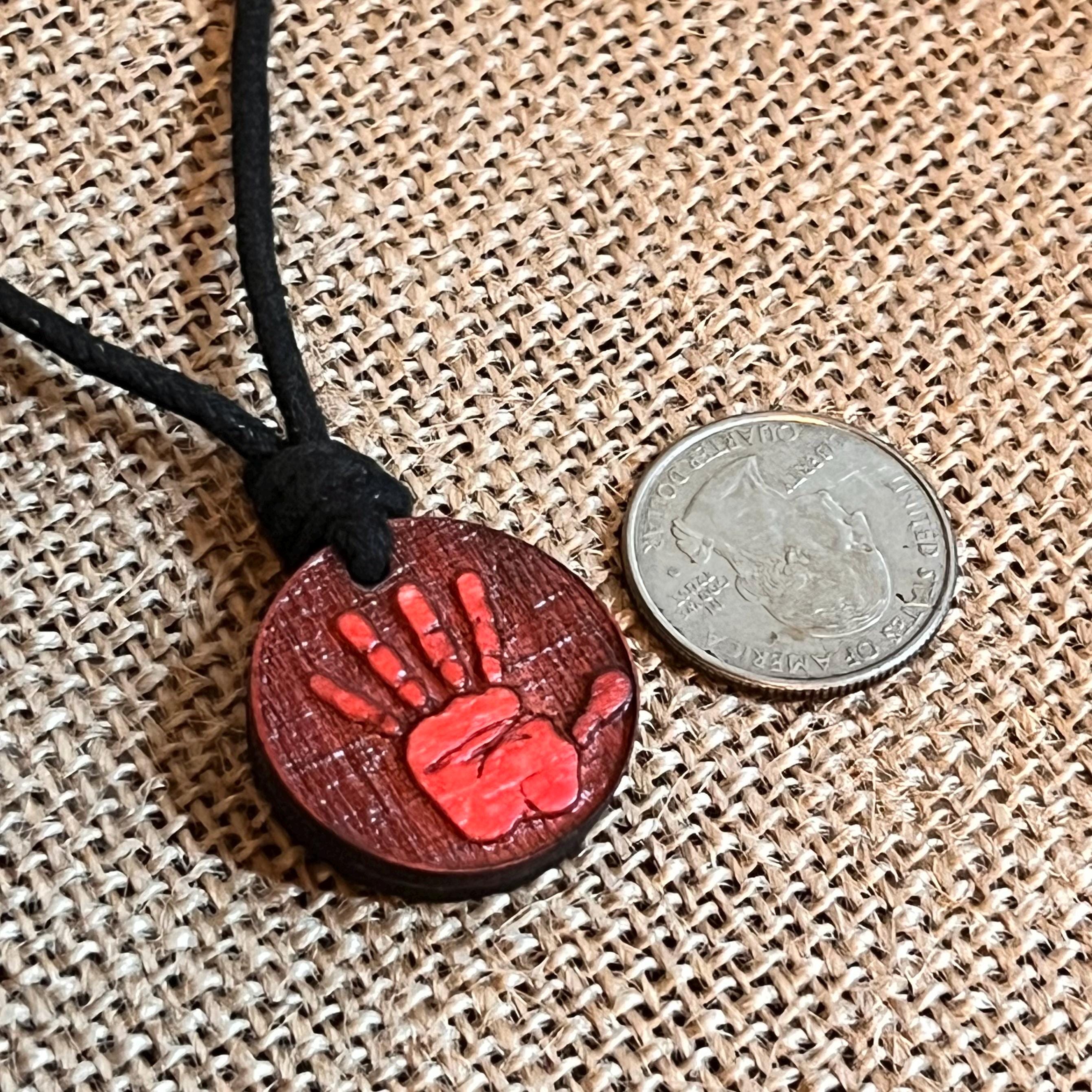 Indigenous Red Hand Mmiw Symbol 2 Sided Wood Engraved Pendant Charm ...