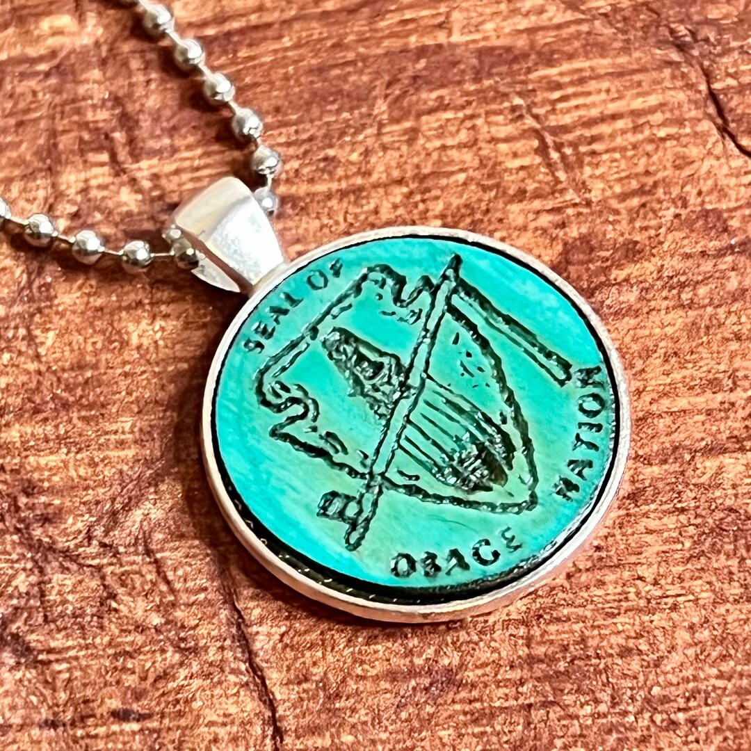 Osage Nation Inspired Wood Engraved Metal Bezel Pendant Ball Chain ...