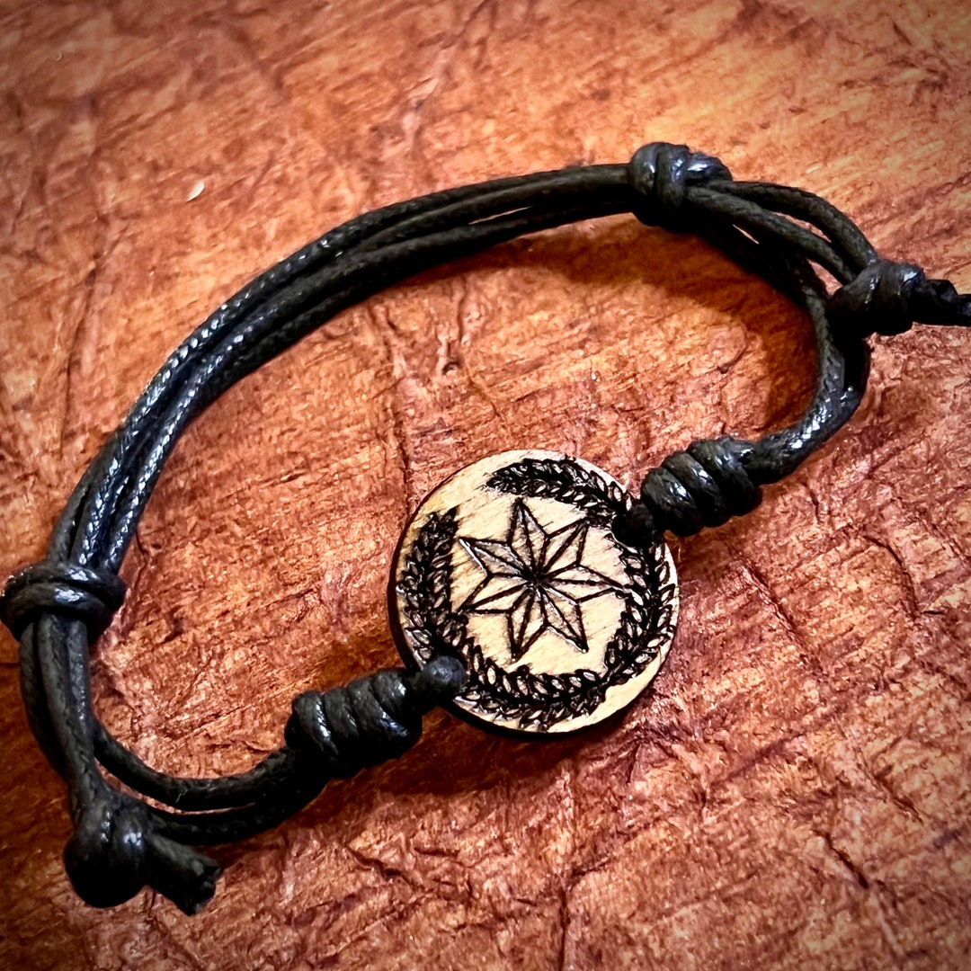 Cherokee Nation 1 Inch Wood Engraved Pendant Adjustable Cord Bracelet ...