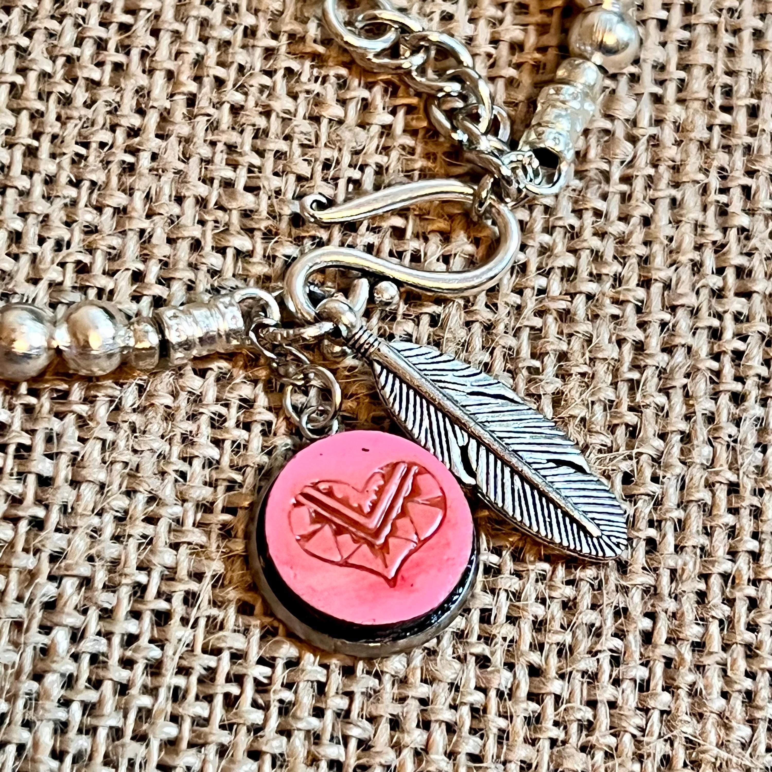 Indigenous Inspired Symbol for Love Charm Heart Jasper and Metal Beads ...