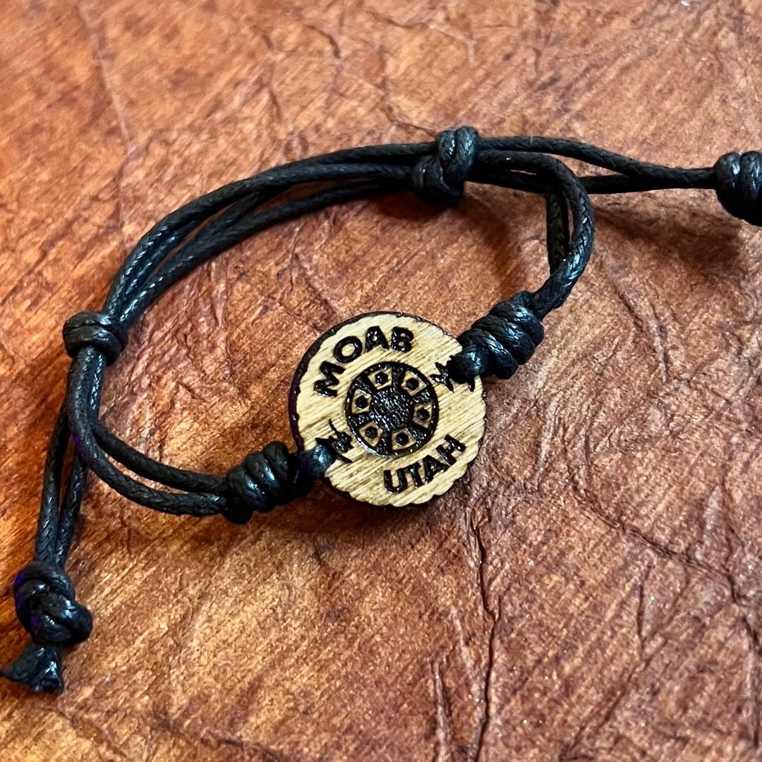 Moab Utah All Wood Engraved Pendant Adjustable Black Cord Bracelet - Etsy