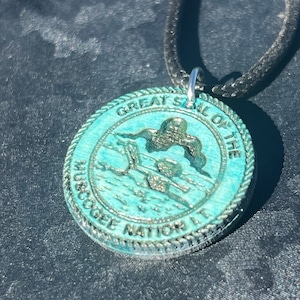 Muscogee Nation Wood Engraved Stained Turquoise Adjustable Cord ...