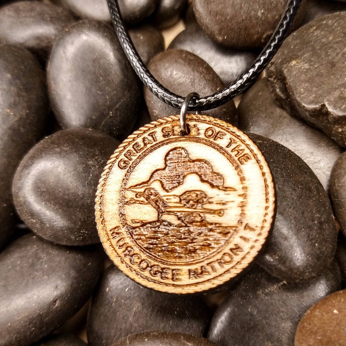 Muscogee Creek Nation Engraved Wood Charm Cord Necklace | Etsy