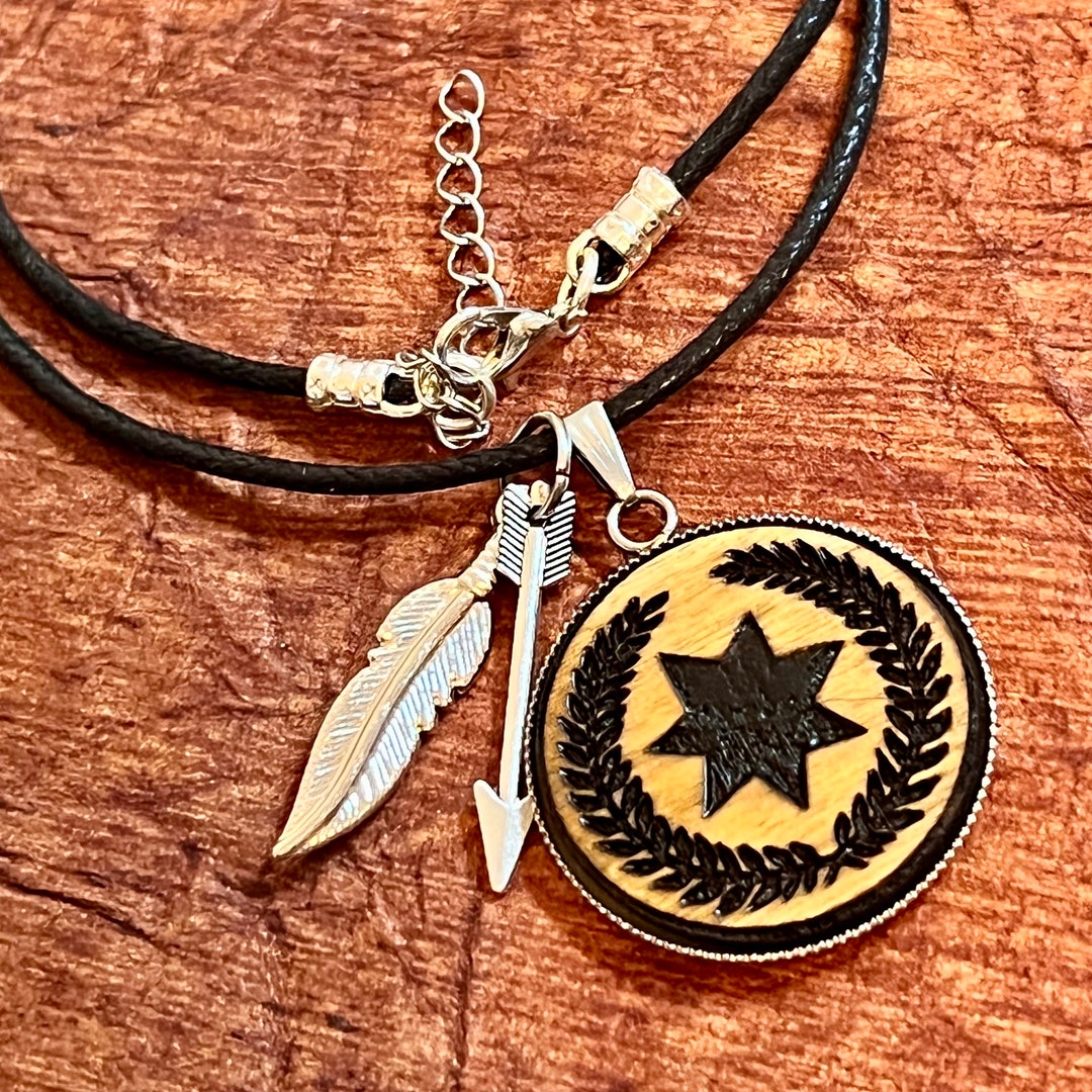 Cherokee Nation Wood Engraved Metal Bezel Pendant Black Cord Necklace ...