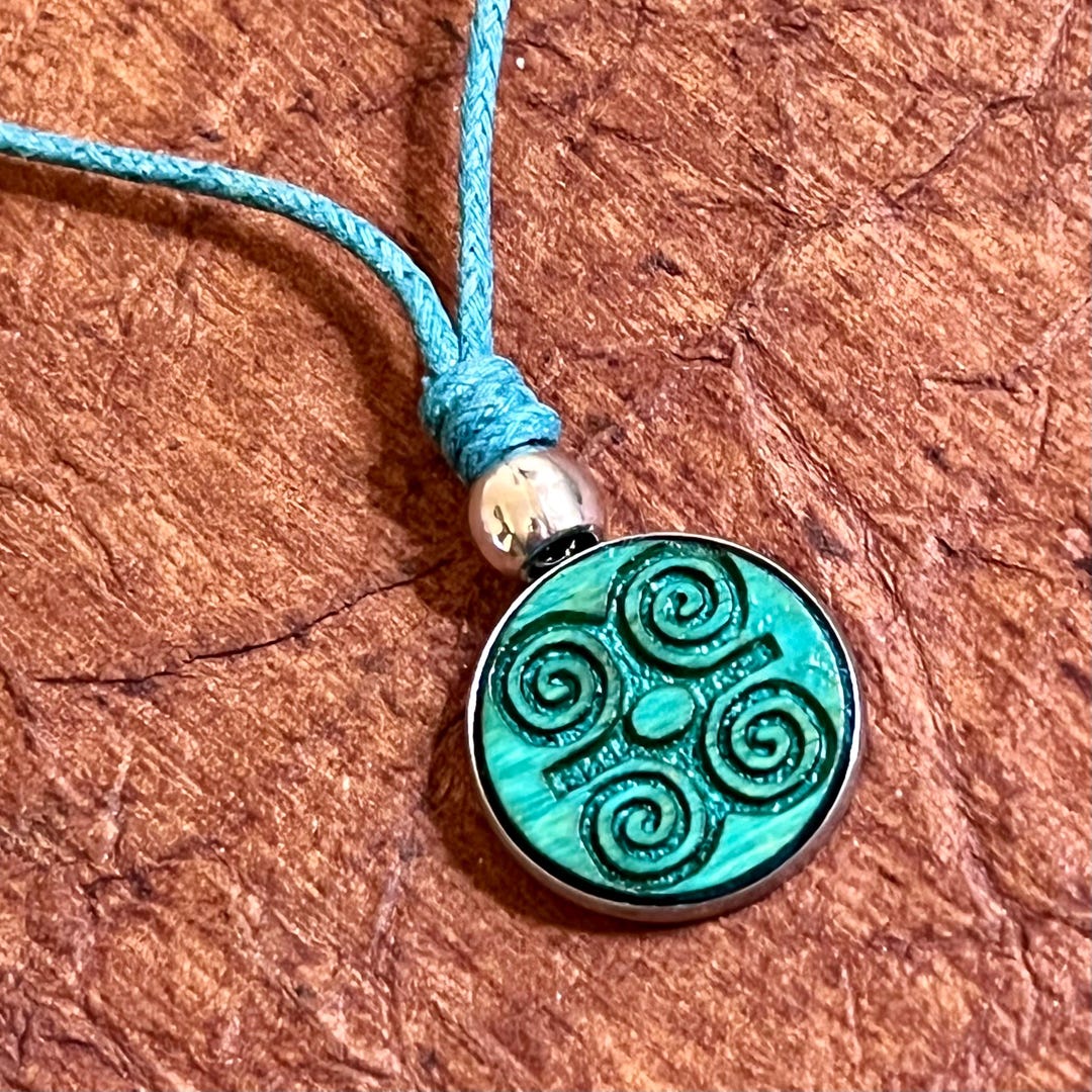 Cherokee Symbol for Strength Wood Engraved Metal Bezel Pendant Cord ...