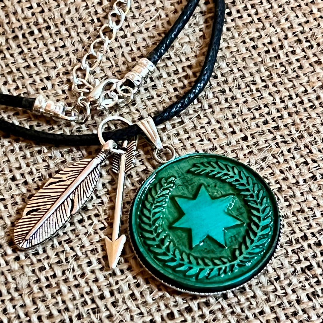 Cherokee Symbol Nation Wood Engraved Metal Bezel Pendant Black Cord ...