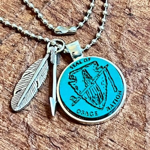 Osage Nation Wood Engraved Metal Bezel Pendant Ball Chain Necklace With ...