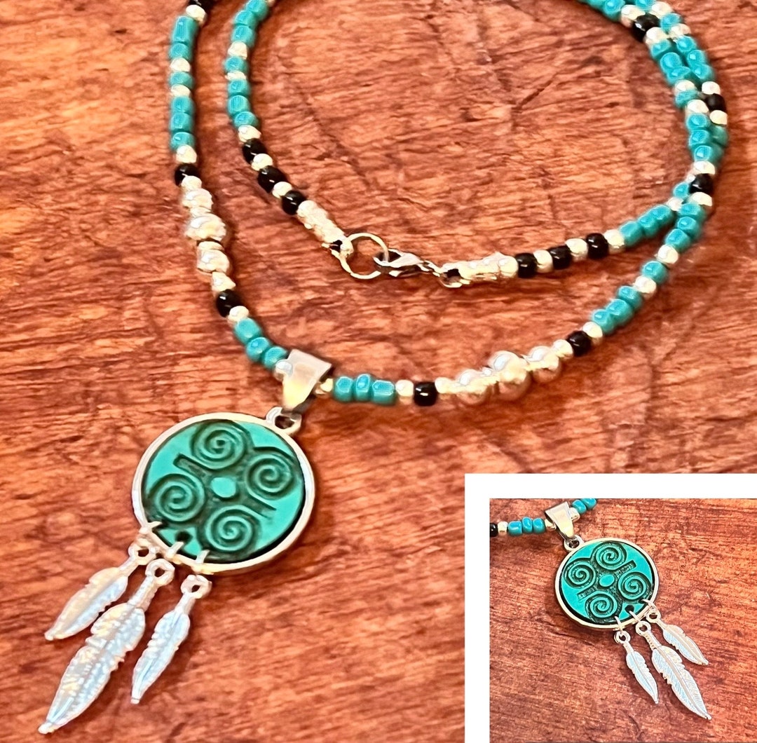 Cherokee Symbol for Strength Glass Seed and Metal Beads 2 Sided Wood ...