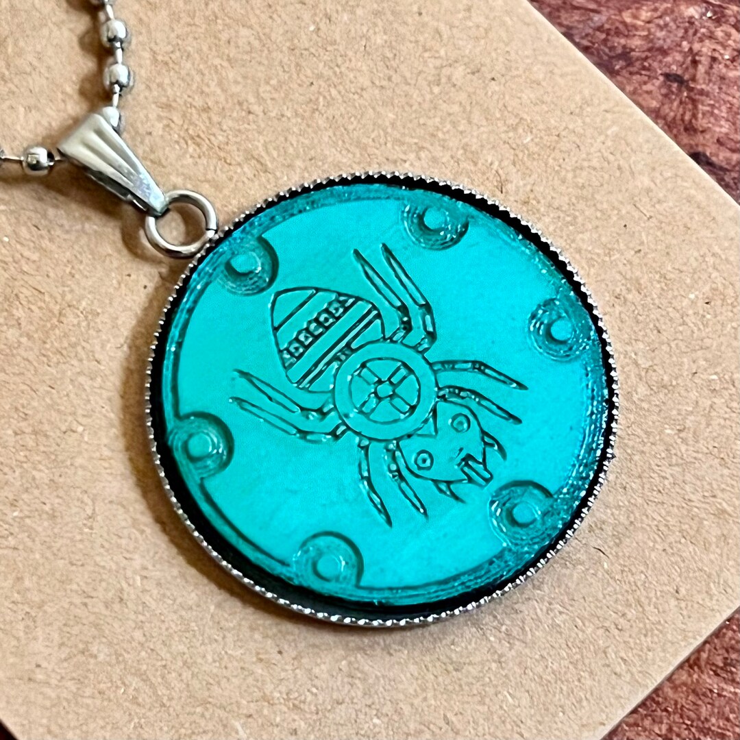 Cherokee Symbol Water Spider Wood Engraved Metal Bezel Pendant Ball ...