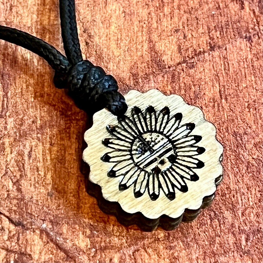 Native American Sun God Tawa Symbol Wood Engraved Pendant Charm ...