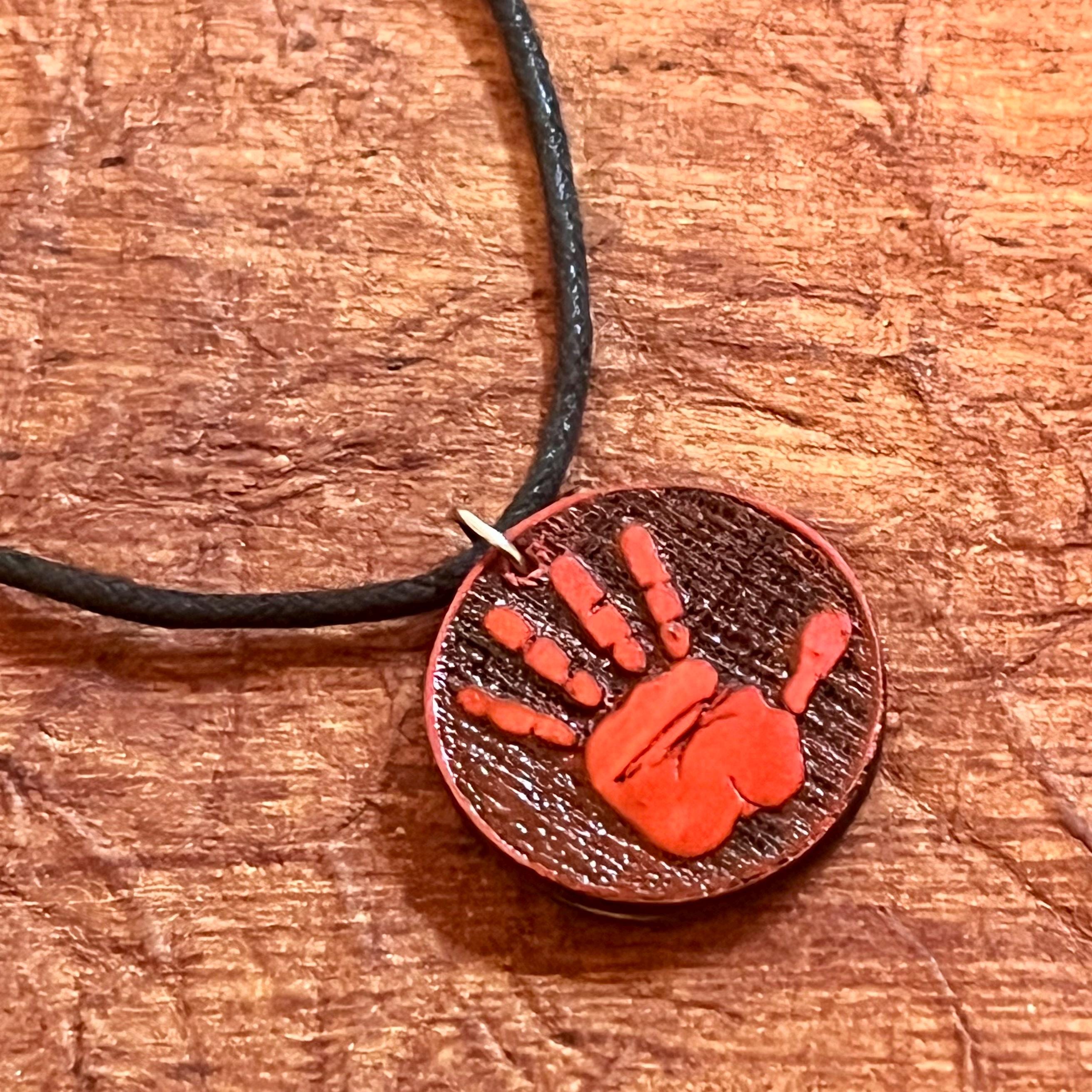 Indigenous Red Hand Mmiw Symbol 30mm Wood Engraved Pendant Adjustable ...