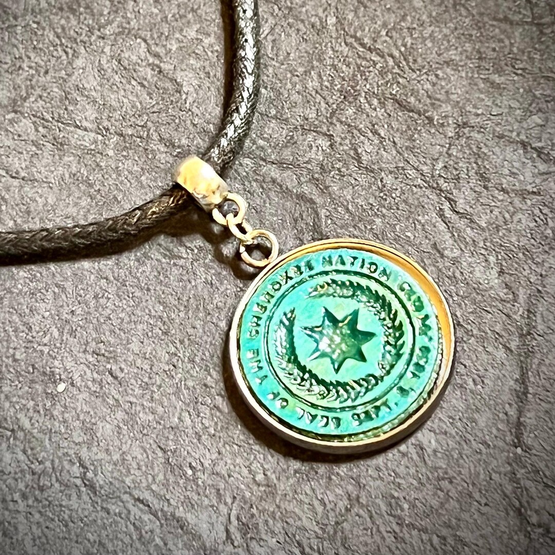 Cherokee Nation Wood Engraved Metal Bezel Pendant Cord Necklace With ...