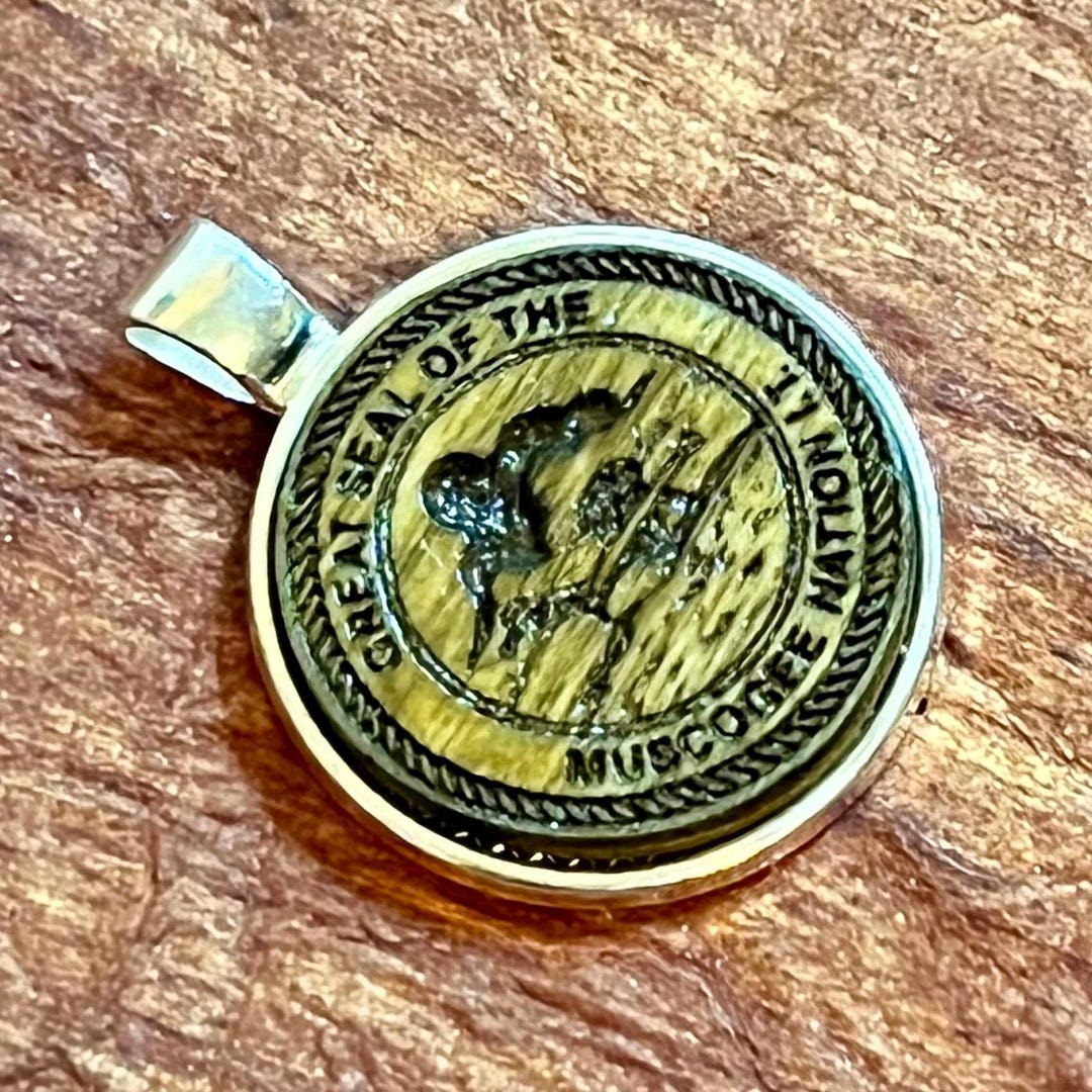 Muscogee Nation Seal Wood Engraved Metal Bezel Pendant 1 Inch - Etsy