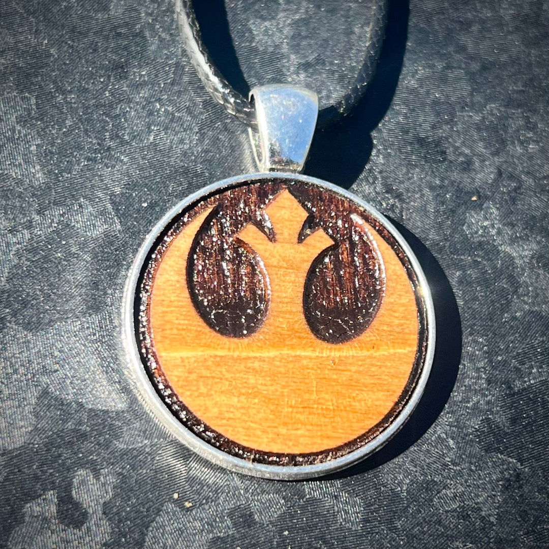 The Rebellion Engraved Wood Charm Metal Bezel Adjustable Cord Necklace ...
