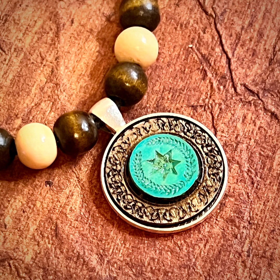 Cherokee Nation Symbol Stained Wood Engraved Metal Bezel Pendant Wood ...