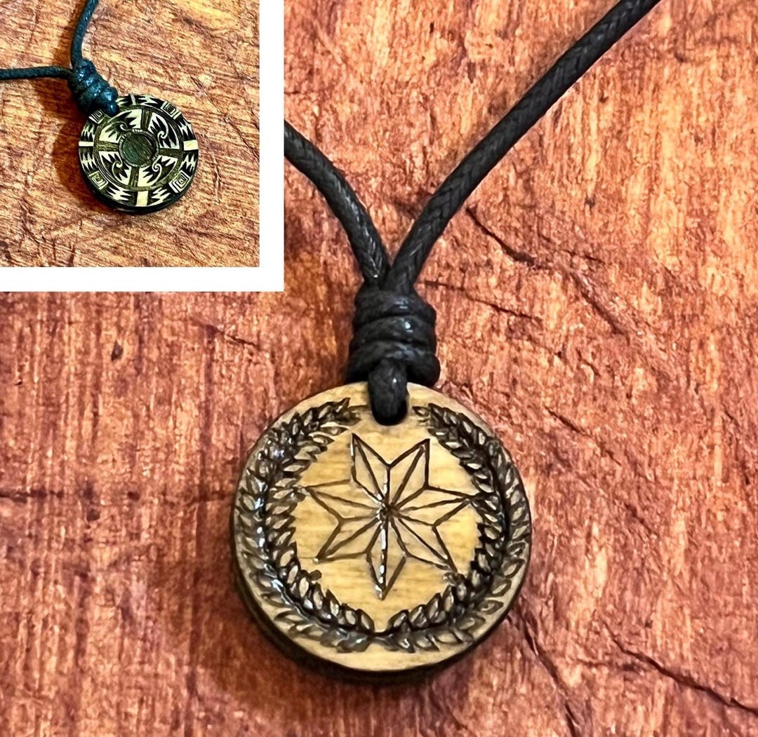 Cherokee Nation Wood Engraved Pendant 2 Sided Charm Black Cord Necklace ...