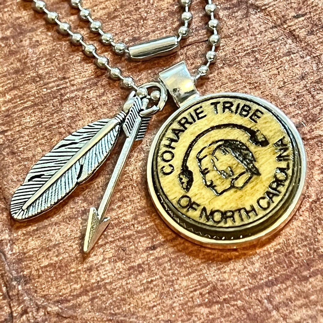Coharie Tribe of North Carolina Wood Engraved Metal Bezel Pendant Ball ...