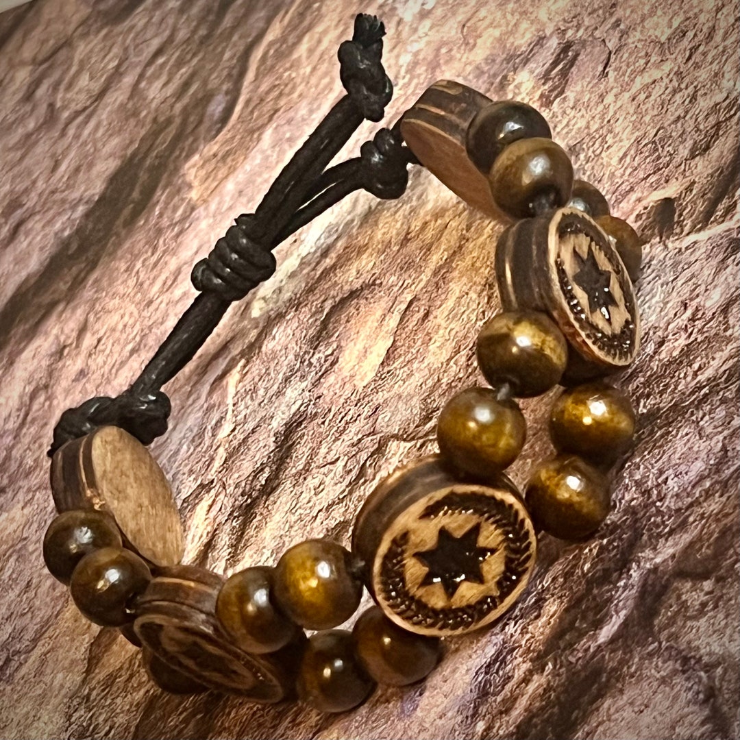 Cherokee Nation , All Wood Beads Engraved Round Spacer Charms Slip Cord ...