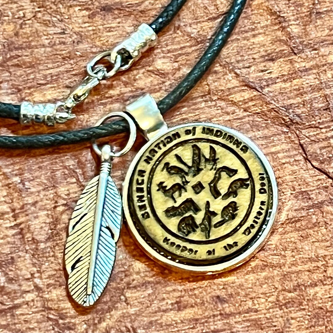 Seneca Nation Mohawk Symbol Wood Engraved Metal Bezel Pendant Charm ...